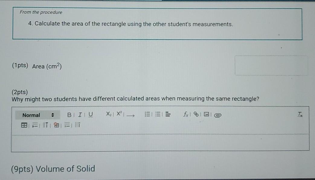 From the procedure 2. Calculate the area (in cm2) of | Chegg.com