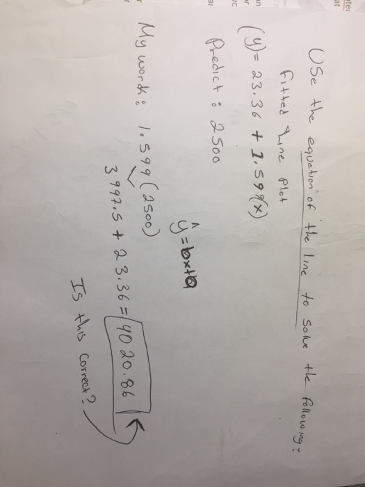 Solved itec at an ar fitted Line Plot (y)= 23.36 + 1.592x) | Chegg.com