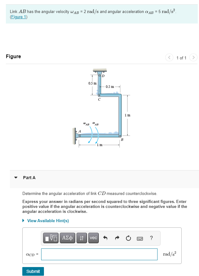 Solved Link AB ﻿has the angular velocity ωAB=2rads ﻿and | Chegg.com