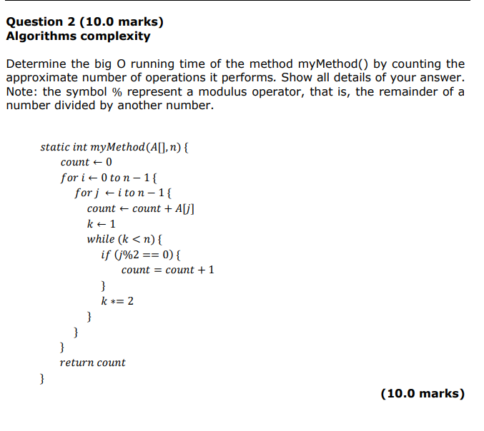 Solved Question 2 (10.0 ﻿marks)Algorithms | Chegg.com