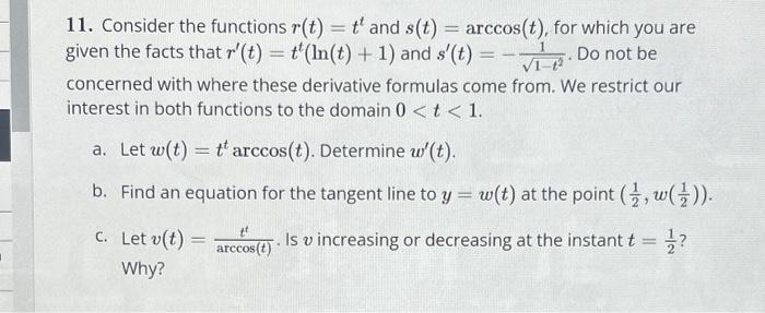 Solved 11 Consider The Functions R T Tt And