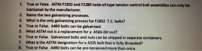 Solved 1. True or False. ASTM F1852 and F2280 twist-of-type | Chegg.com
