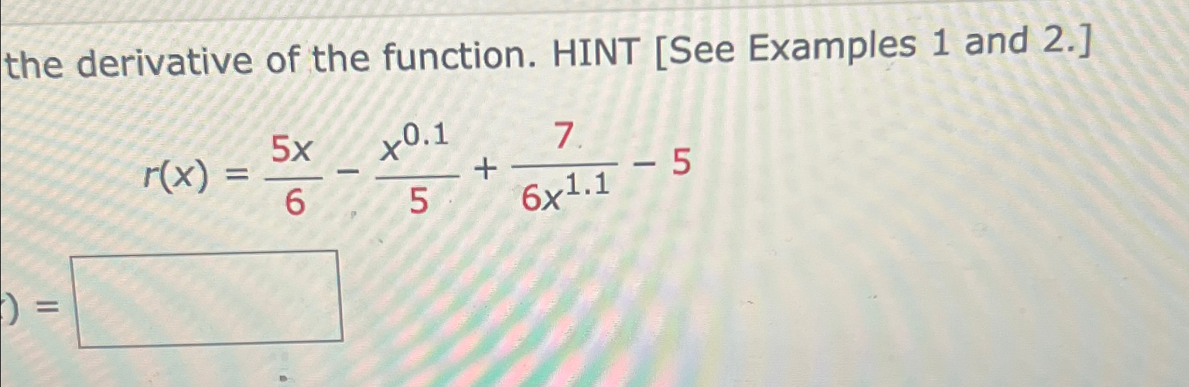 Solved the derivative of the function. HINT [See Examples 1 | Chegg.com