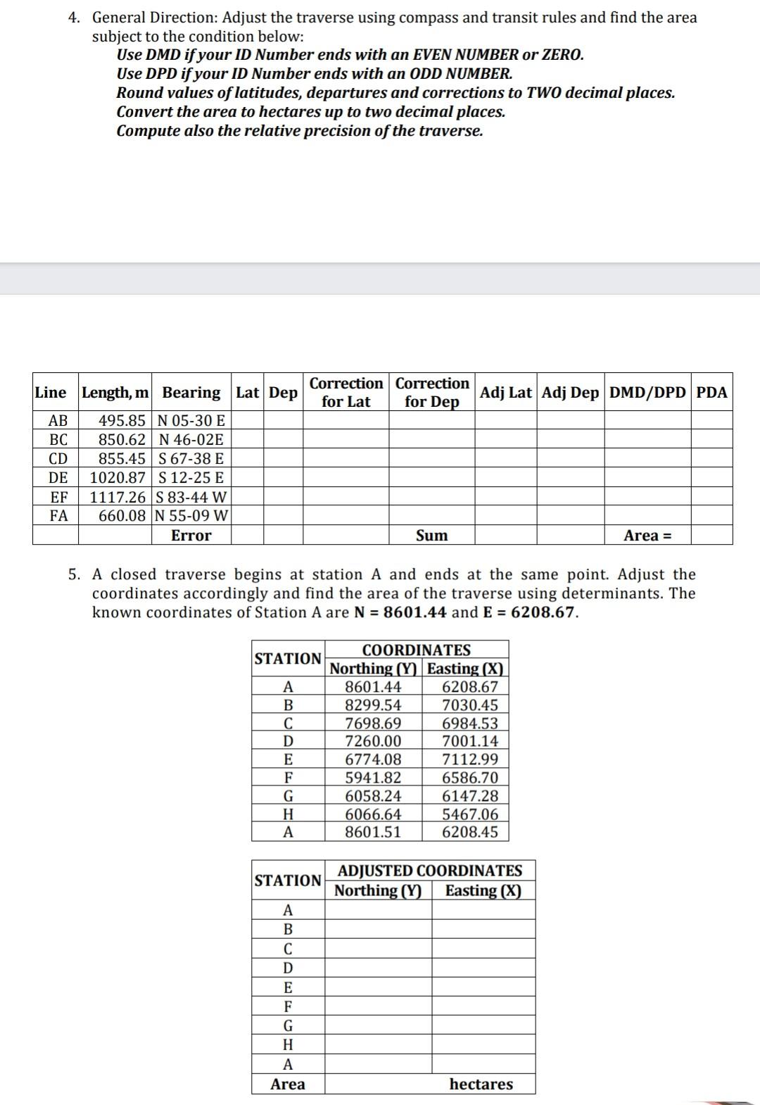 Solved 4. General Direction: Adjust the traverse using | Chegg.com