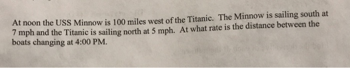Solved At noon the USS Minnow is 100 miles west of the | Chegg.com