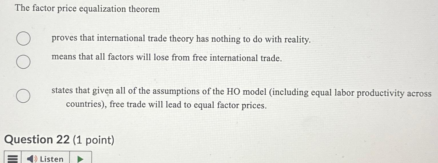 Solved The factor price equalization theoremproves that | Chegg.com