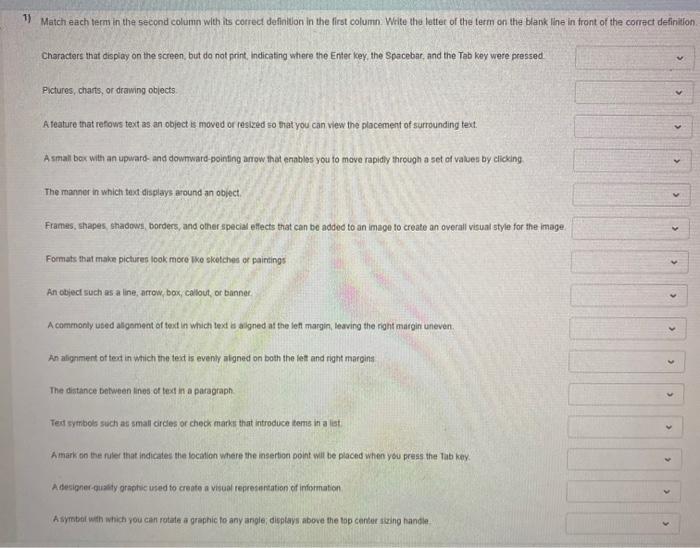 1) Match each term in the second column with its | Chegg.com