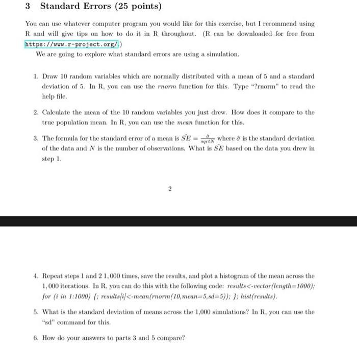 Solved 3 Standard Errors (25 points) You can use whatever | Chegg.com