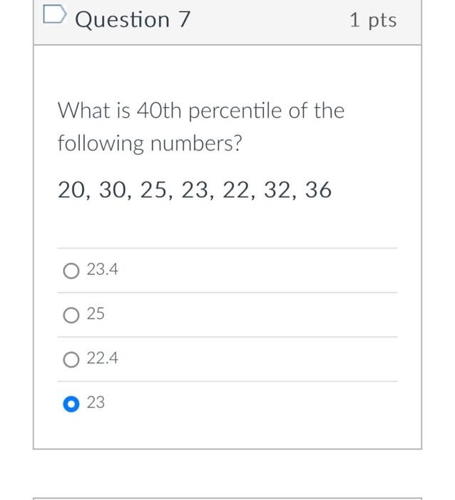 Solved Question 7 1 pts What is 40th percentile of the | Chegg.com