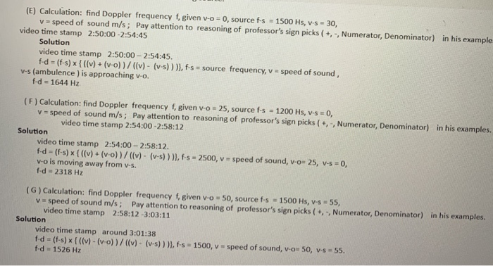 Solved (E) Calculation: find Doppler frequency f, given v-o | Chegg.com