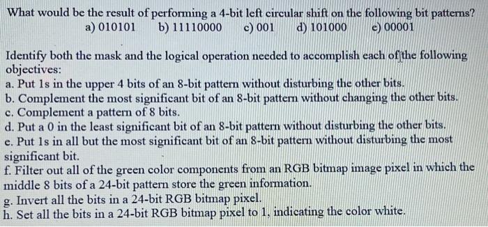 Solved What would be the result of performing a 4-bit left | Chegg.com