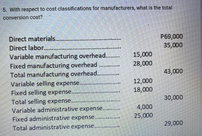 Solved 5. With respect to cost classifications for | Chegg.com