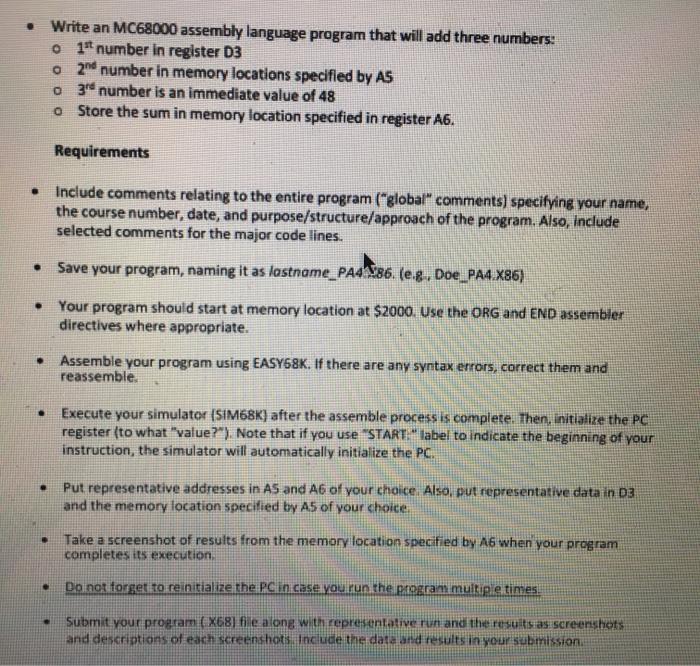 Solved Write an MC68K assembly language program that will | Chegg.com