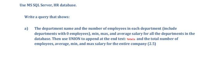 Solved Se Ms Sql Server Hr Database Write A Query That