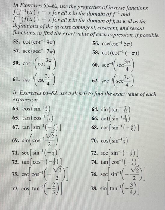 Solved In Exercises 55-62, use the properties of inverse | Chegg.com