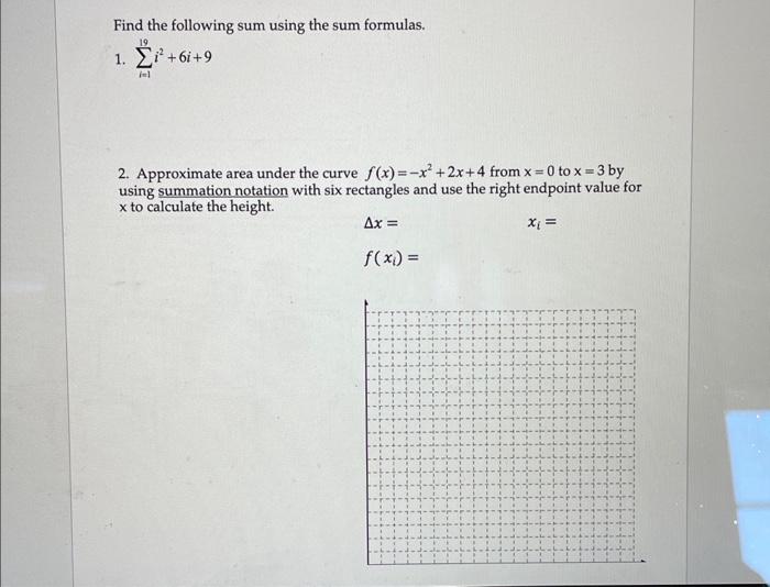 Solved Find the following sum using the sum formulas. 1. | Chegg.com
