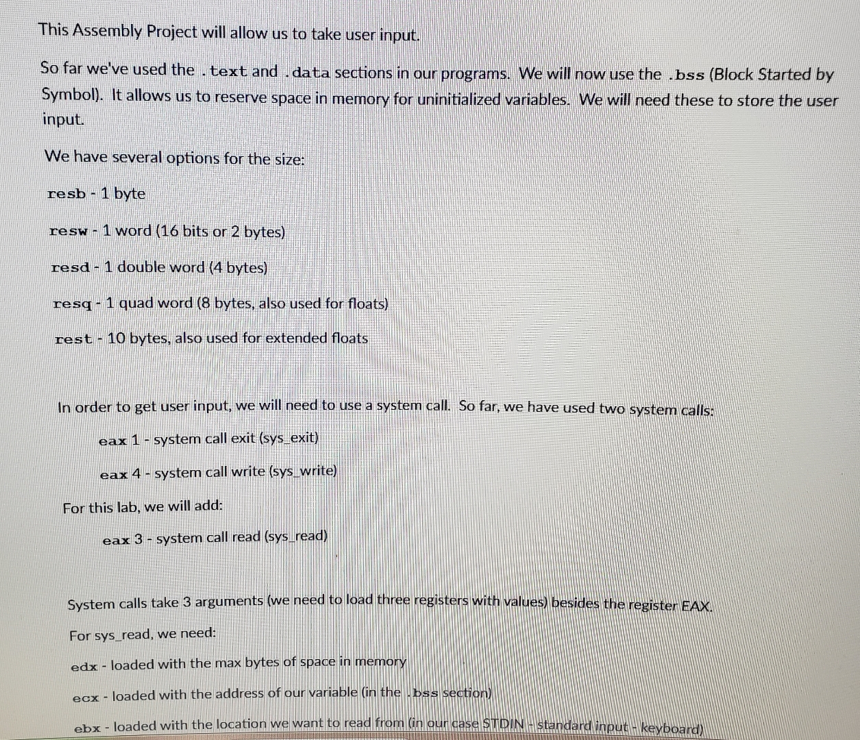 Solved This Assembly Project will allow us to take user | Chegg.com