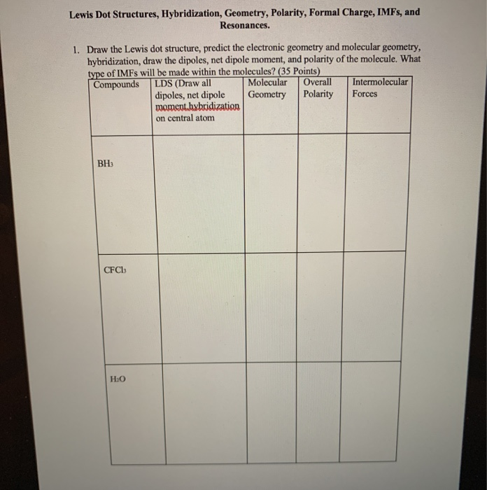 Solved Lewis Dot Structures, Hybridization, Geometry, | Chegg.com