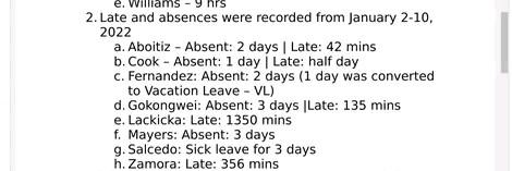 2. Late and absences were recorded from January 2−10, | Chegg.com