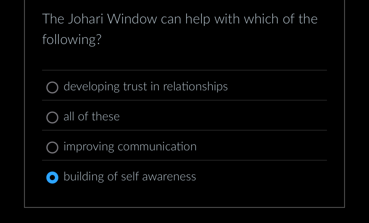 Solved The Johari Window can help with which of | Chegg.com