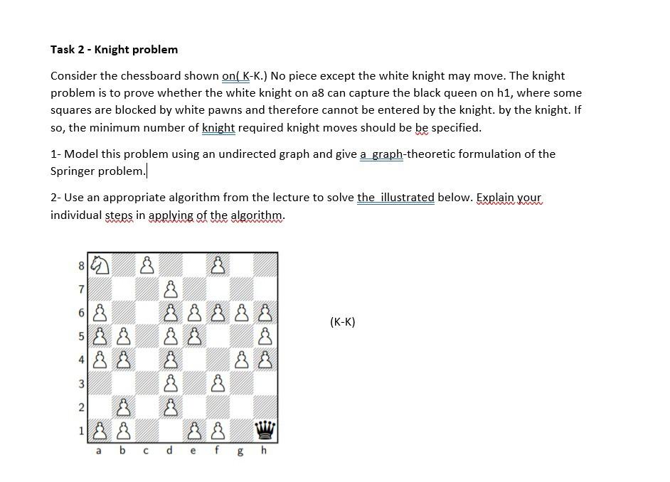 Solved Task 2 - Knight problem Consider the chessboard shown | Chegg.com