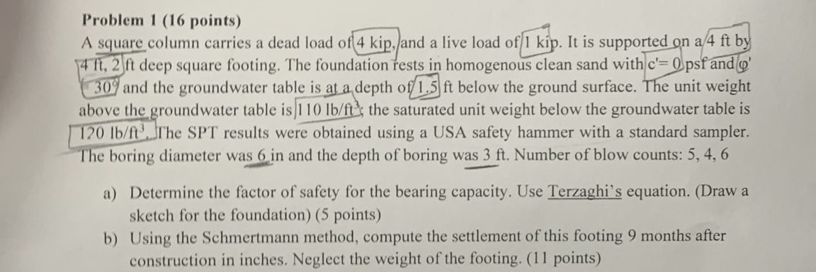 Solved Problem 1 (16 ﻿points)A square column carries a dead | Chegg.com