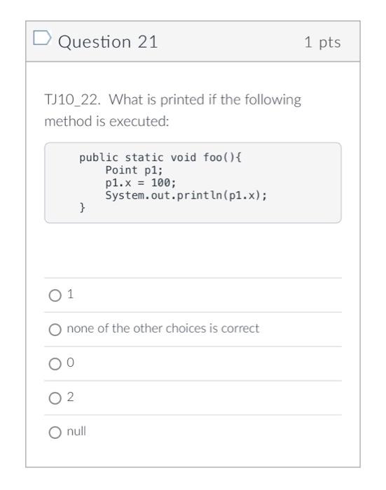 Solved Question 19 1 pts TJ10_19. The following method | Chegg.com Solved Question 19 1 pts TJ10_19. The following method | Chegg.com