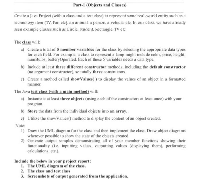 Solved Part-1 (Objects and Classes) Create a Java Project | Chegg.com