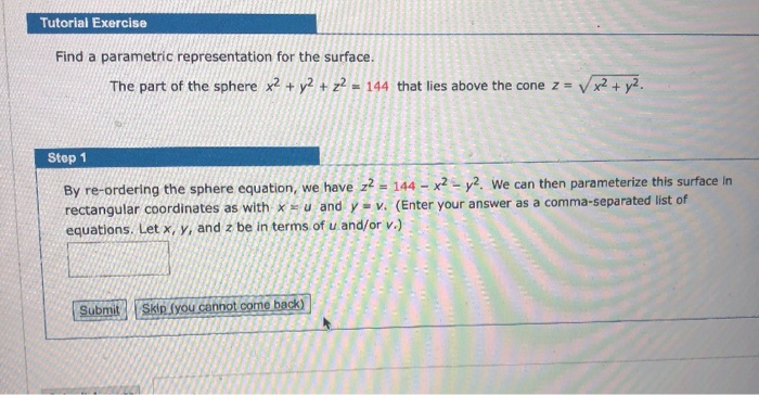 Solved Tutorial Exercise / Find a parametric representation | Chegg.com
