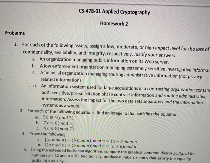 Solved CS-478-01 Applied Cryptography Homework 2 Problems 1. | Chegg.com