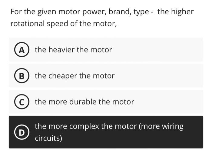 Solved For the given motor power, brand, type - the higher | Chegg.com
