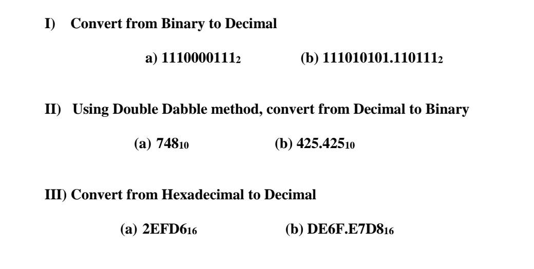 Solved I) Convert from Binary to Decimal a) 11100001112 (b) | Chegg.com