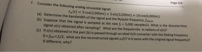 Solved Page 4/4 7. Consider the following analog sinusoidal | Chegg.com