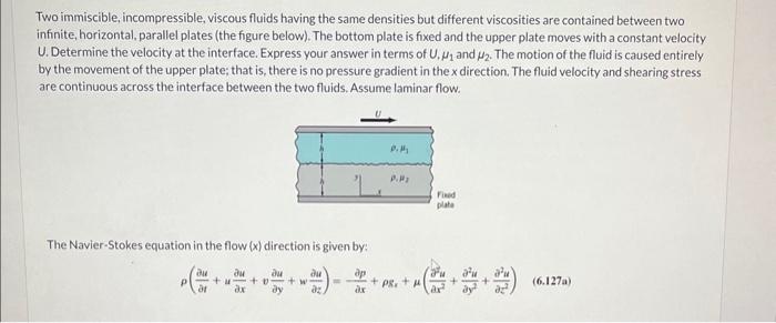 Solved Two immiscible, incompressible, viscous fluids having | Chegg.com