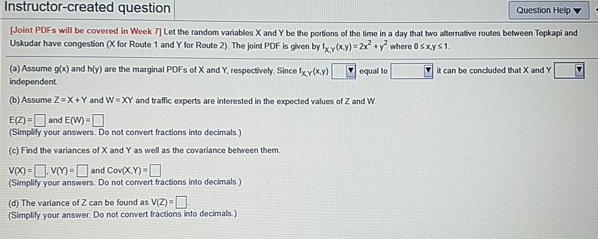 Solved Instructor-created question Question Help [Joint PDFs | Chegg.com