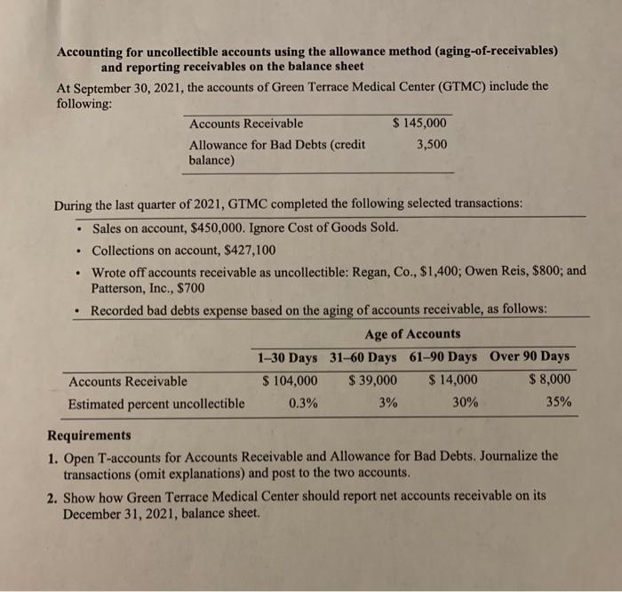 Solved Accounting for uncollectible accounts using the | Chegg.com