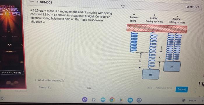 Solved A 66.0-gram mass is hanging on the end of a spring | Chegg.com