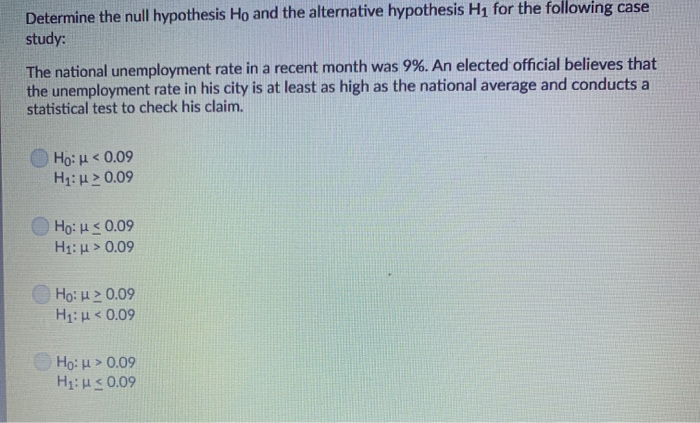 Solved Determine the null hypothesis Ho and the alternative | Chegg.com
