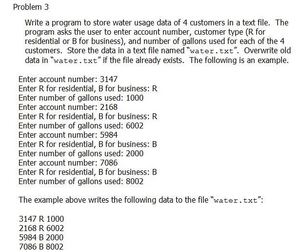 Solved Problem 3 Write A Program To Store Water Usage Data 1912