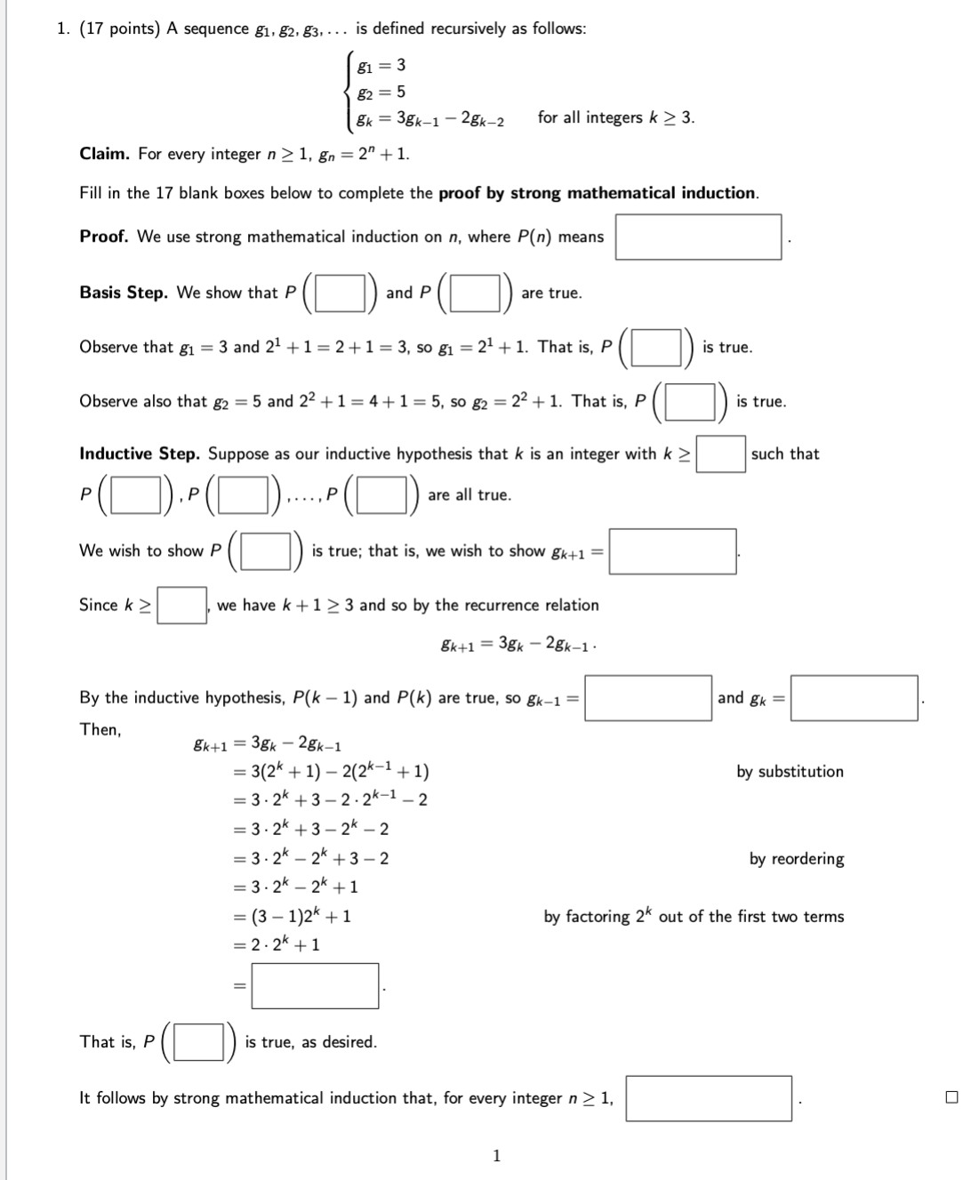 Solved (17 ﻿points) ﻿A sequence g1,g2,g3,dots is defined | Chegg.com