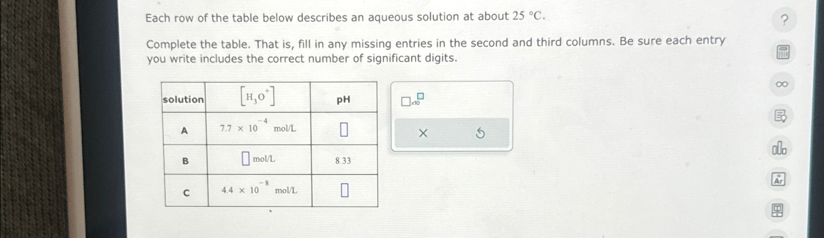 Each row of the table below describes an aqueous | Chegg.com