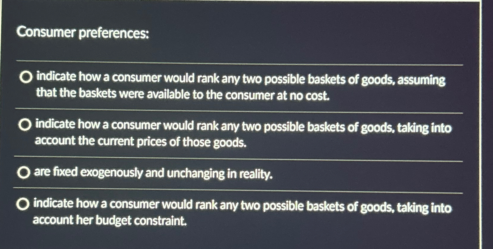 Solved Consumer preferences:indicate how a consumer would | Chegg.com
