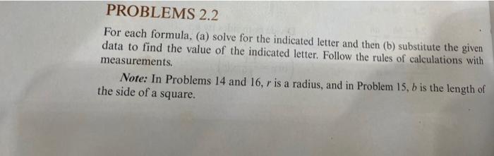 Solved PROBLEMS 2.2 For each formula, (a) solve for the | Chegg.com