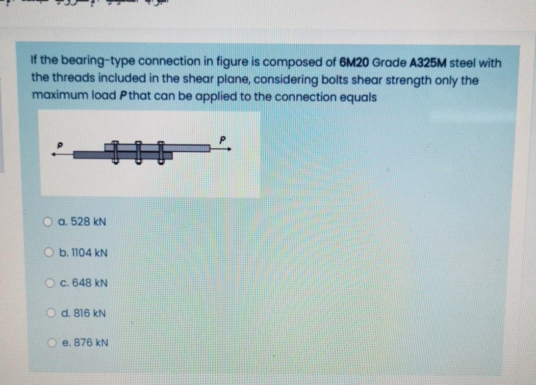 Solved If the bearing-type connection in figure is composed | Chegg.com