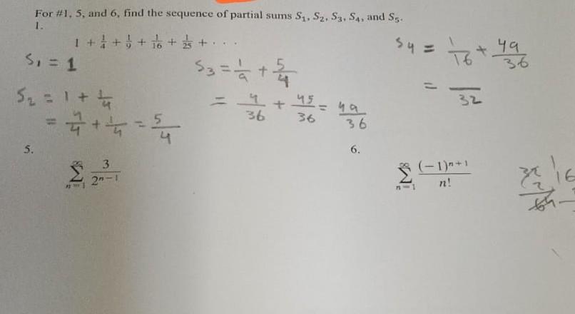 Solved For #1,5, and 6 , find the sequence of partial sums | Chegg.com