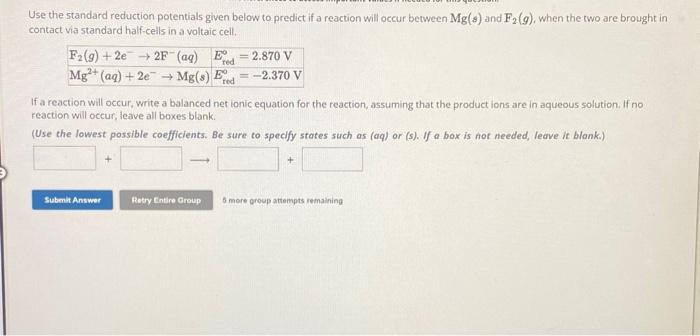 Solved Use the standard reduction potentials given below to | Chegg.com