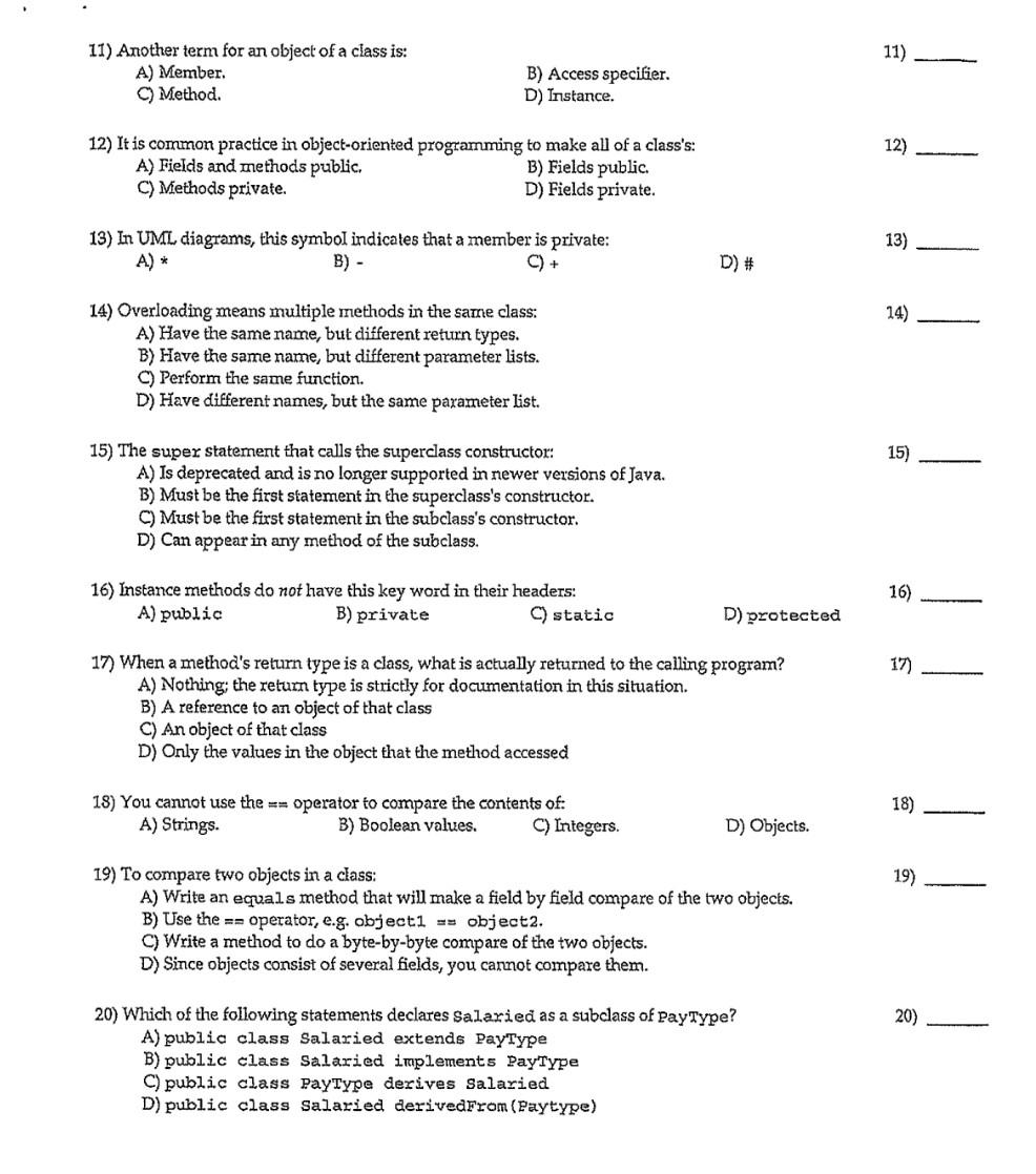 Solved 1) 1) One or more objects may be created from a(n): | Chegg.com