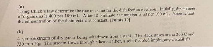 Solved Using Chick's law determine the rate constant for the | Chegg.com