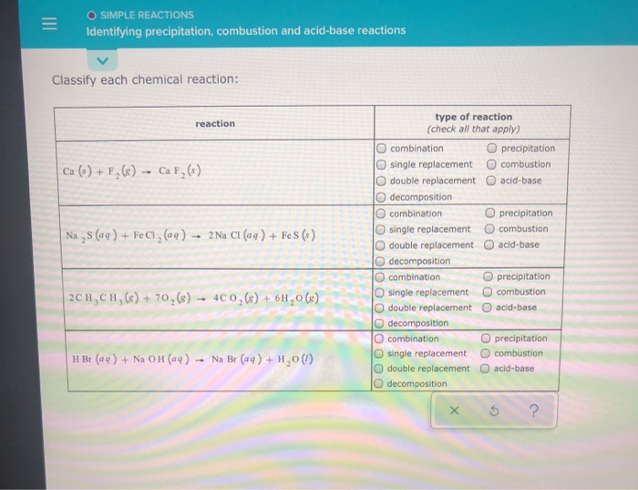 Solved Simple Reactions Identifying Precipitation