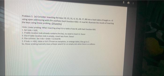 Solved Problem 1: (a) Consider inserting the keys 10, 22, | Chegg.com